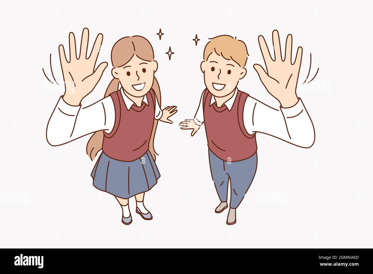 Education, studying and knowledge concept. Smiling boy and girl ...