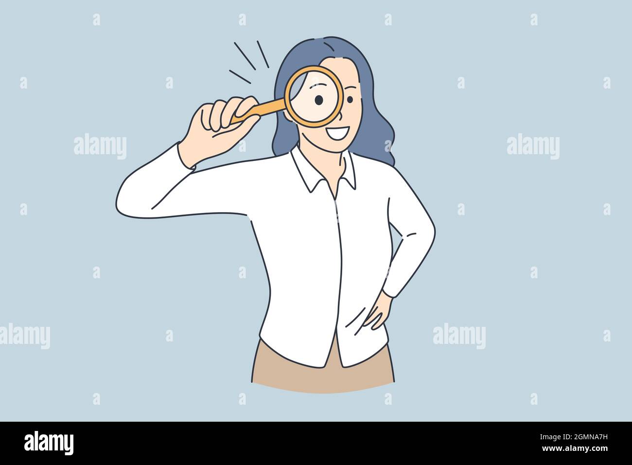 Searching investigation and research concept. Young smiling woman ...