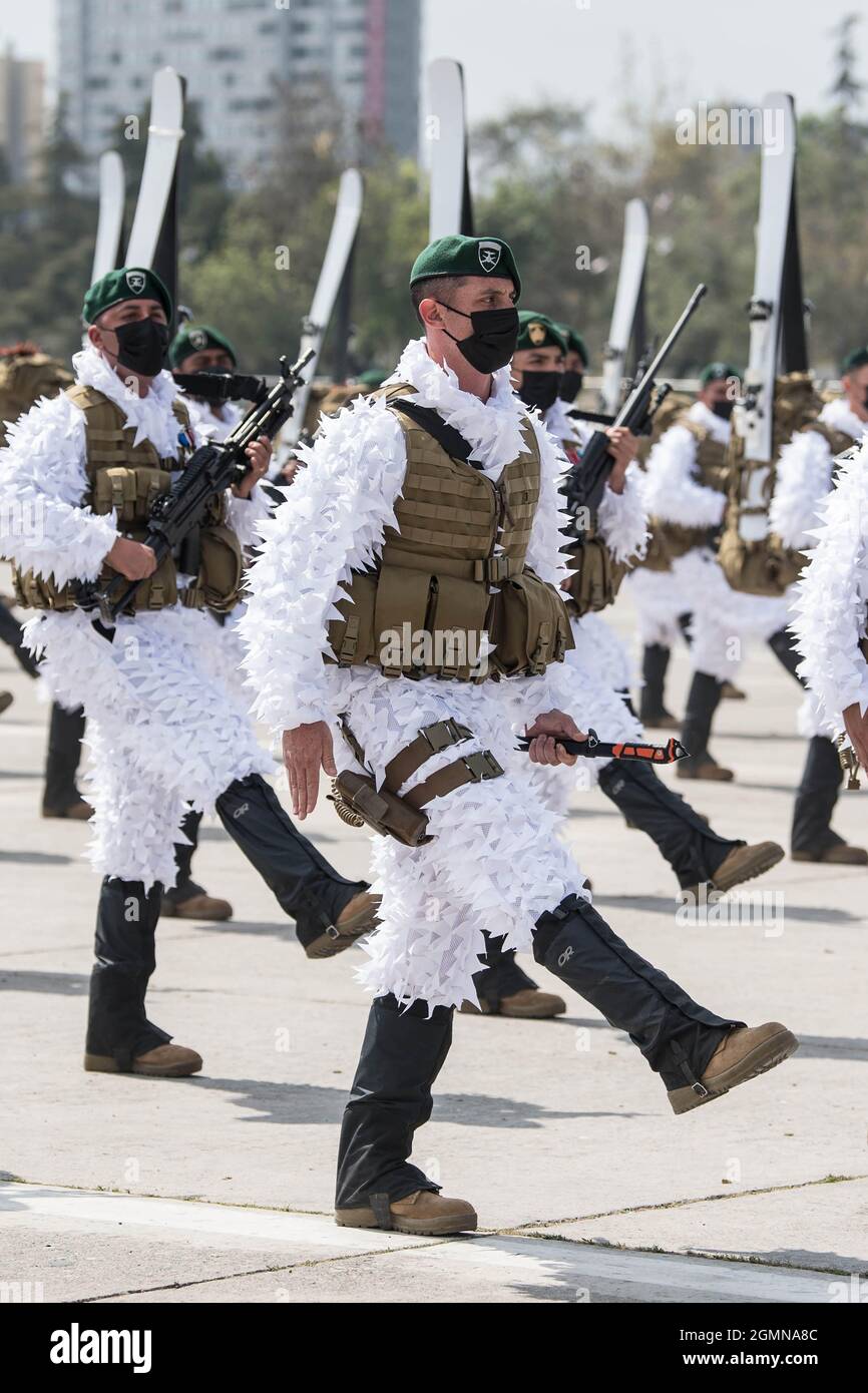 Santiago, Chile. 19th Sep, 2021. Soldiers take part in an annual ...