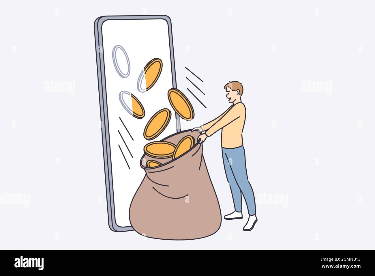 Making money online in internet concept. Smiling man standing and ...