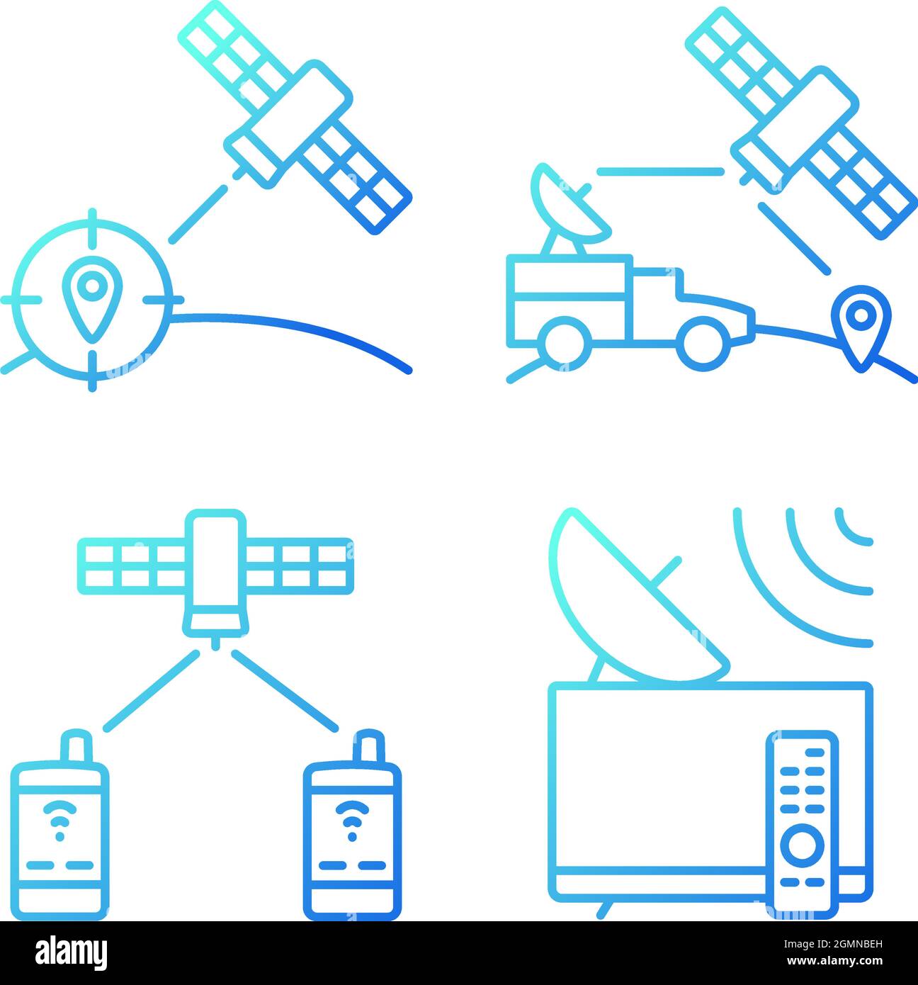 Communications satellites gradient linear vector icons set Stock Vector ...