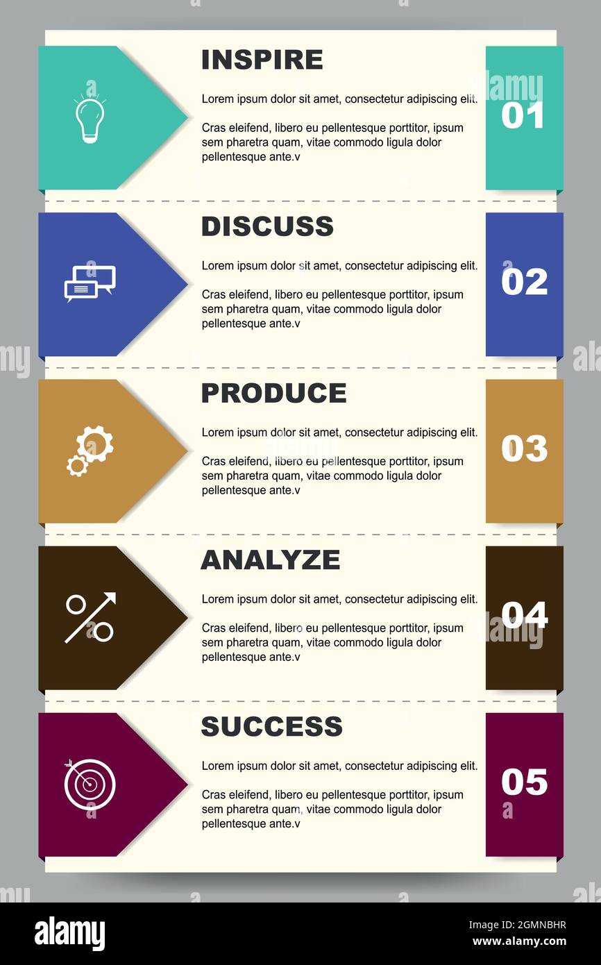 Vertical vector marketing brochure mockup template with 5 inspirational ...