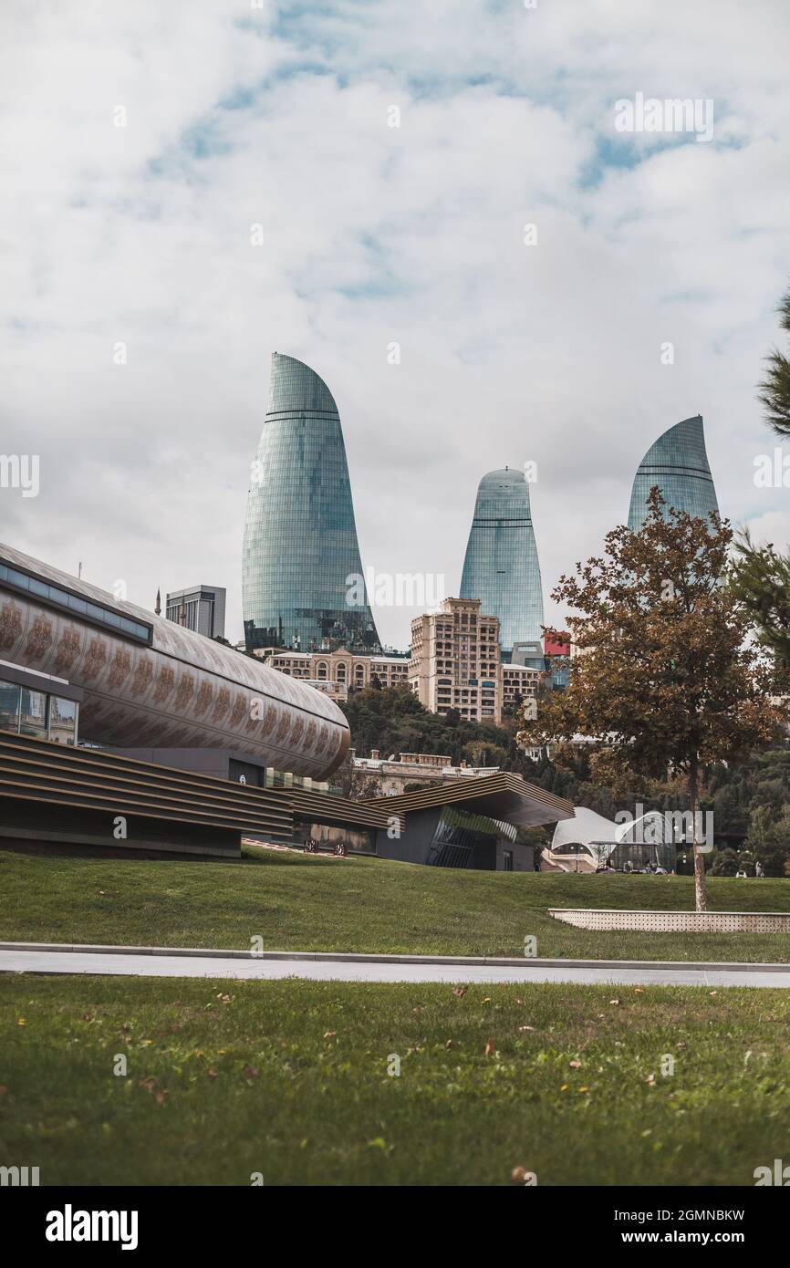 Modern art skyscrapers in Baku, Azerbaijan. Scenic city view. from the ...