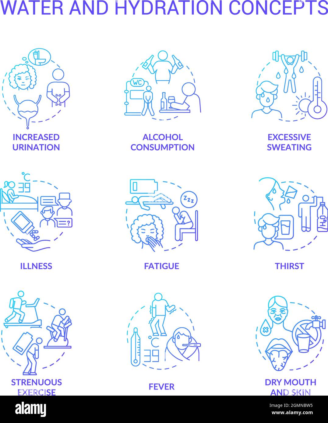 Water and hydration blue gradient concept icons set Stock Vector Image ...