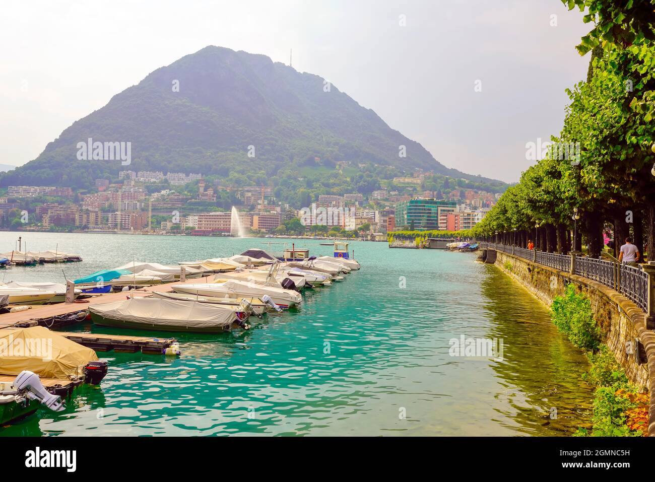 View of Lugano-Paradiso from Riva Paradiso. In the background Lugano ...