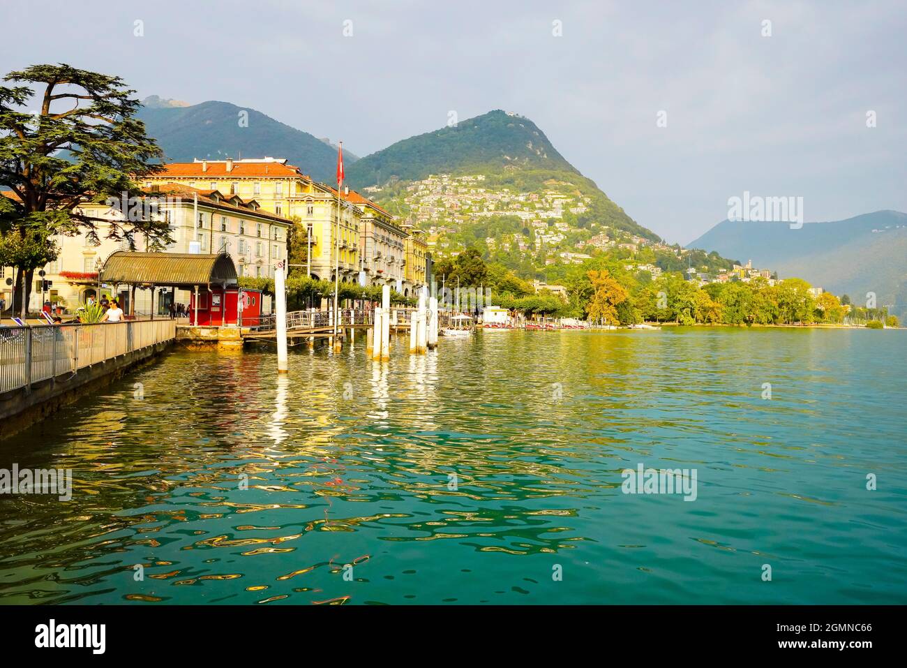 View of Lugano-Paradiso from Riva Paradiso. In the background Lugano ...