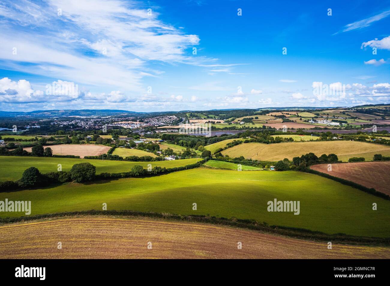 Drone Photography, Fields and Meadows over River Teign, Devon, England ...