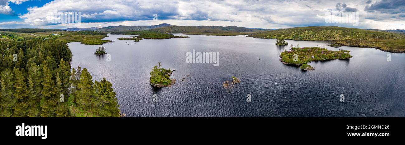 Aerial view of island in Lough Craghy, Tully Lake - Part of the Dungloe ...