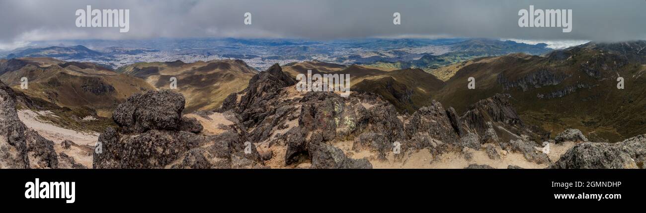 Panorama from the peak of the rim of Rucu Pichincha volcano, Ecuador ...