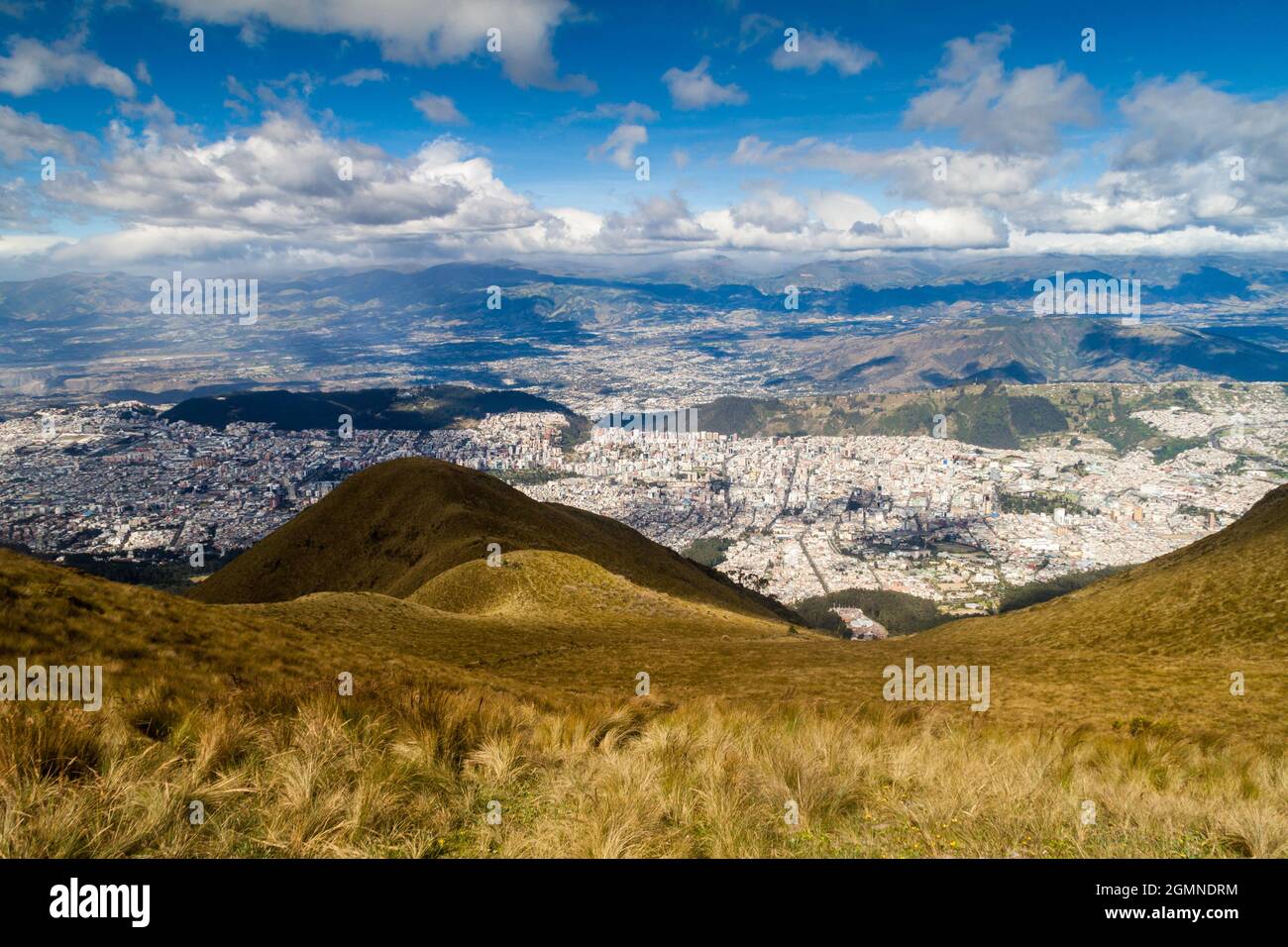 Quito, capital of Ecuador, as viewed from lookout Cruz Loma Stock Photo ...