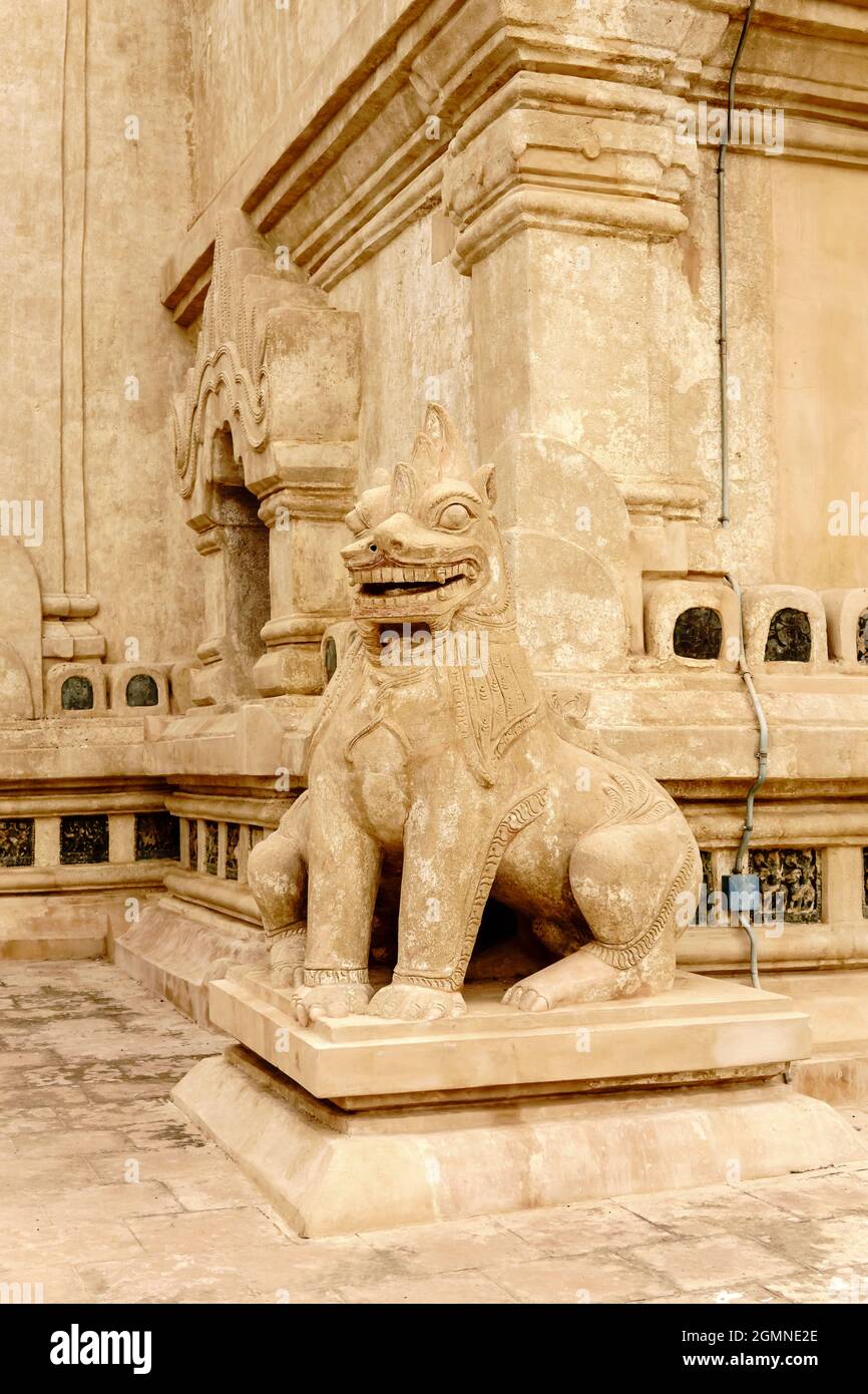 Statue Of Mystery Lion On Territory Of Temple In Bagan, Myanmar (Burma ...