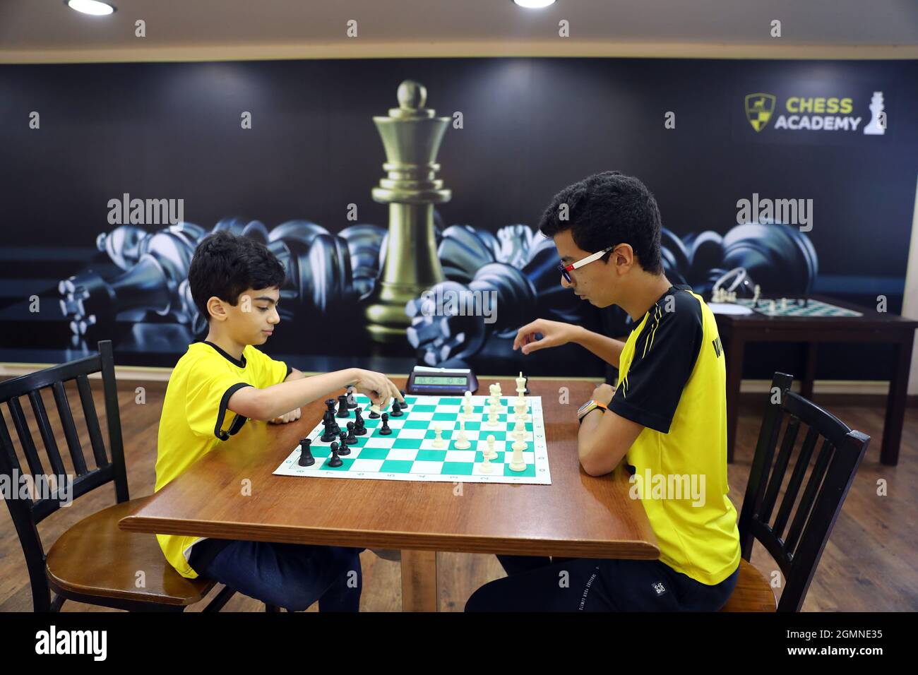 Cairo, Egypt. 31st Aug, 2021. Adham Hossam (L) competes with his ...