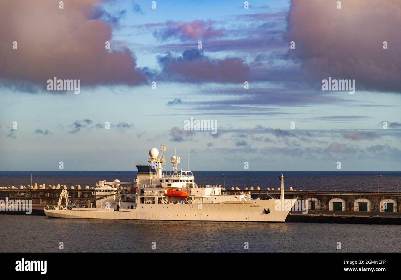 A picture of the U.S. Naval Ship Pathfinder docked in Ponta Delgada ...