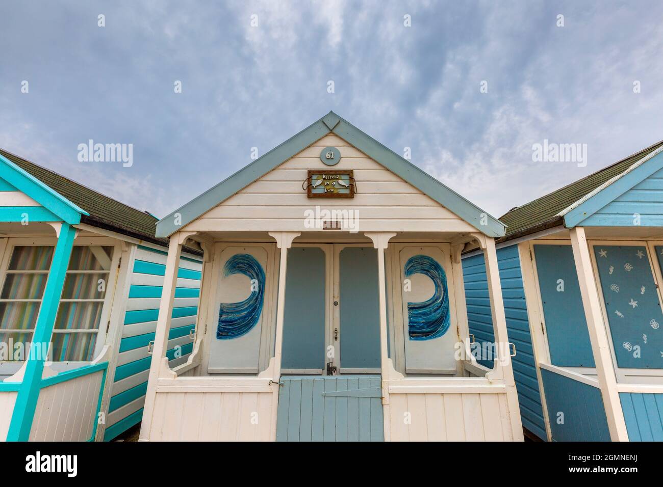 Decorated Beach Huts on the seafront at Southwold in Suffolk, England ...