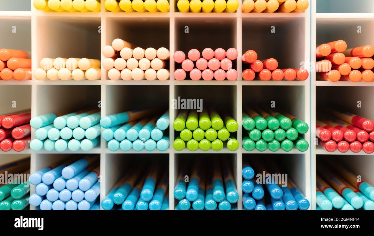 Colored pencils variety background with copy space. Watercolor pencils ...