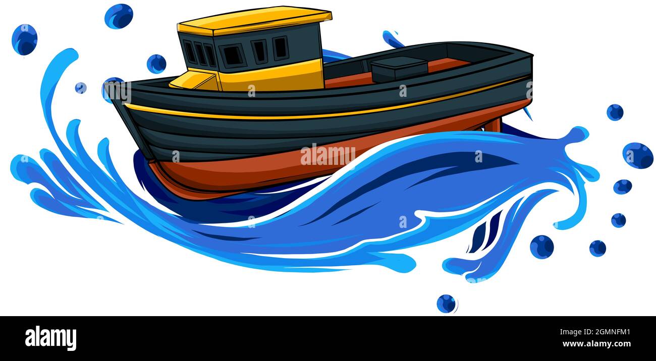 vector illustration of Fishing Boat in wave Stock Vector Image & Art ...