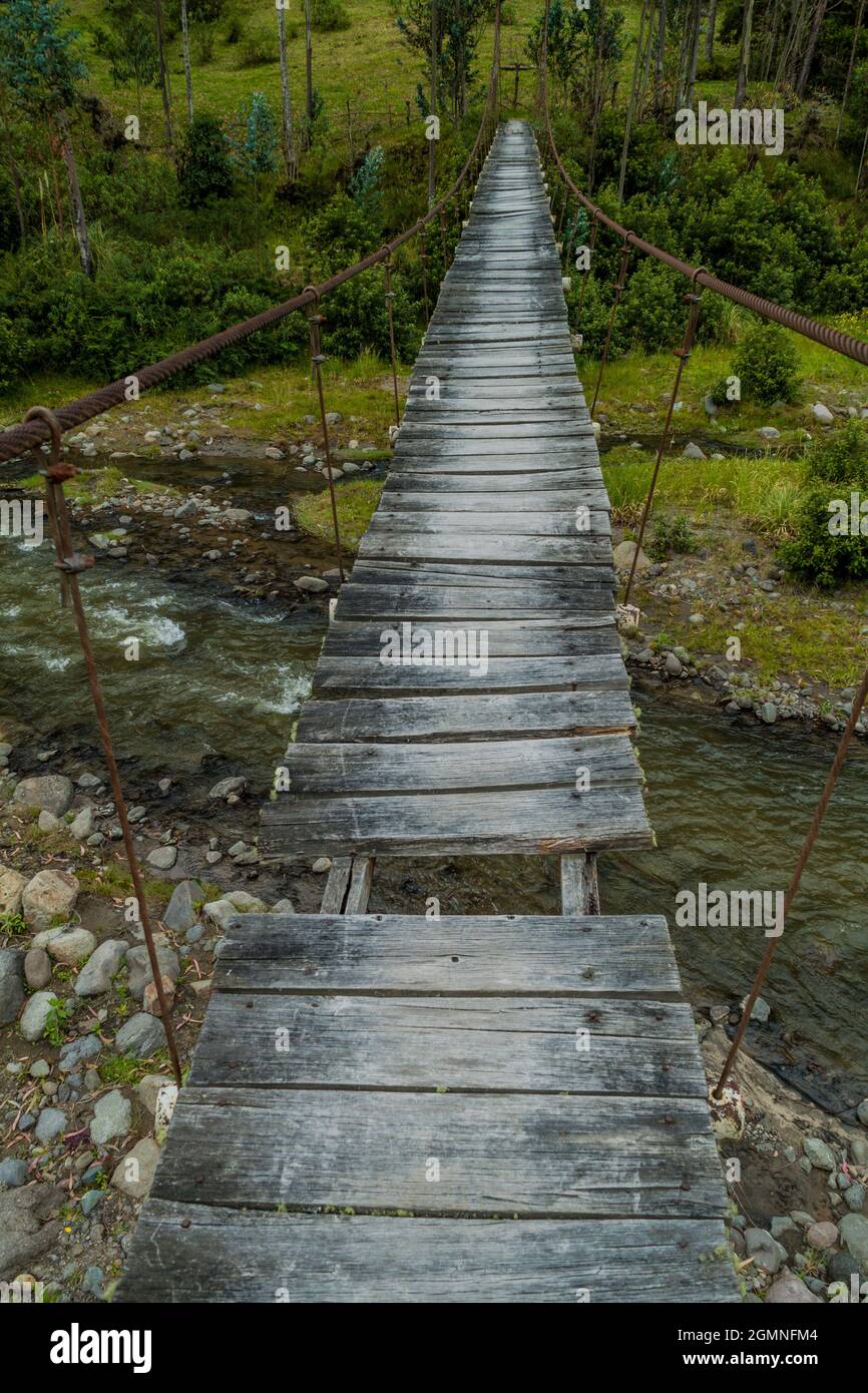 Suspension bridge over Toachi river near Quilotoa crater, Ecuador Stock ...