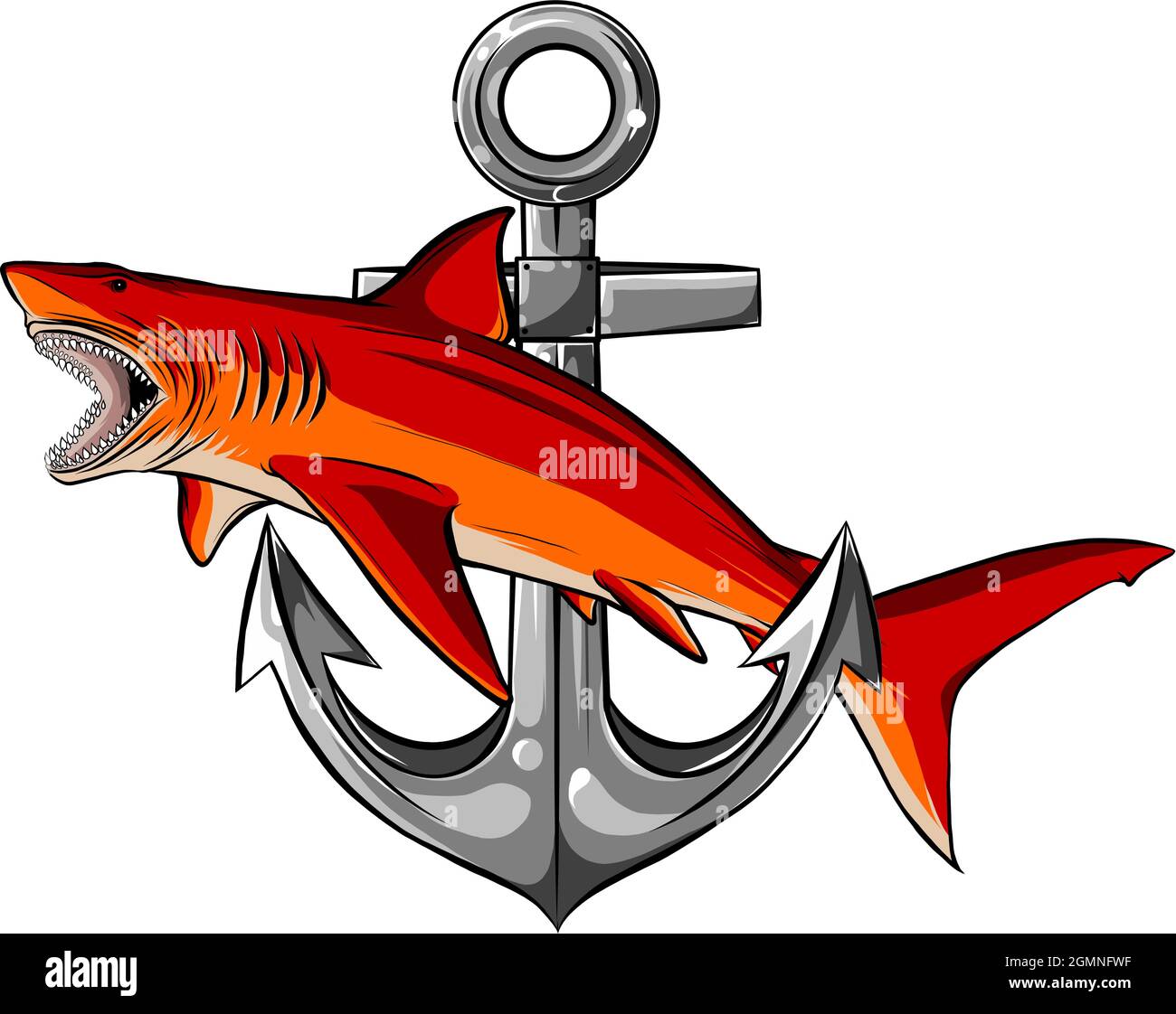 vector illustration of shark with anchor design Stock Vector Image ...