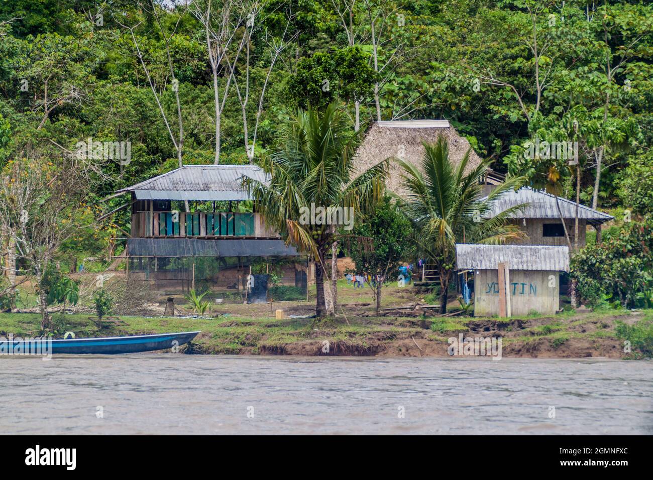 Village by river Napo, Ecuador Stock Photo - Alamy