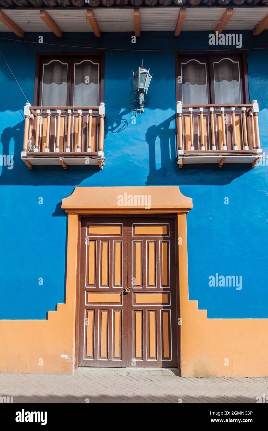 Colorful colonial house in Lourdes lane in Loja, Ecuador Stock Photo ...