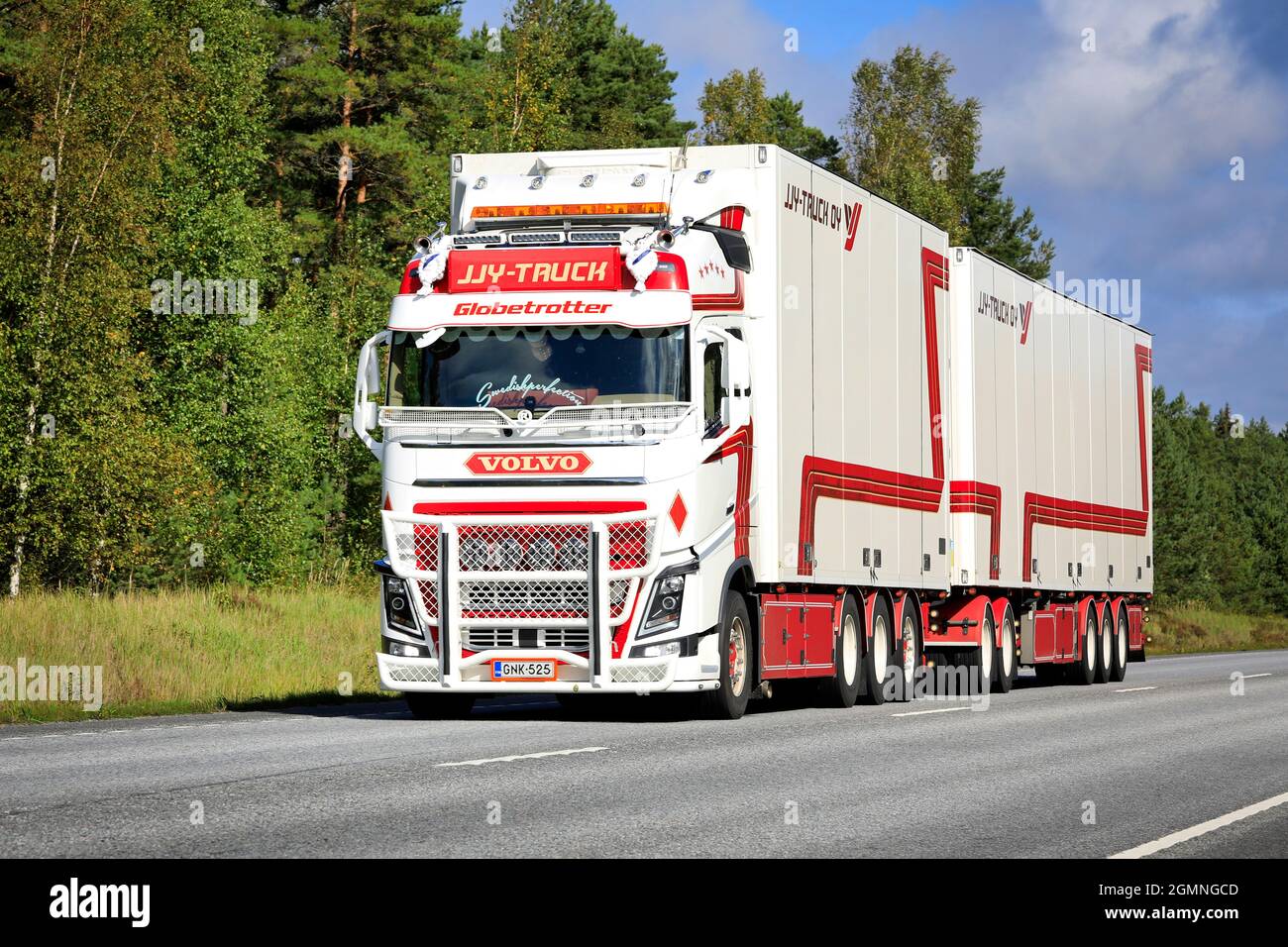 Beautifully customized red white Volvo FH freight transport truck of ...