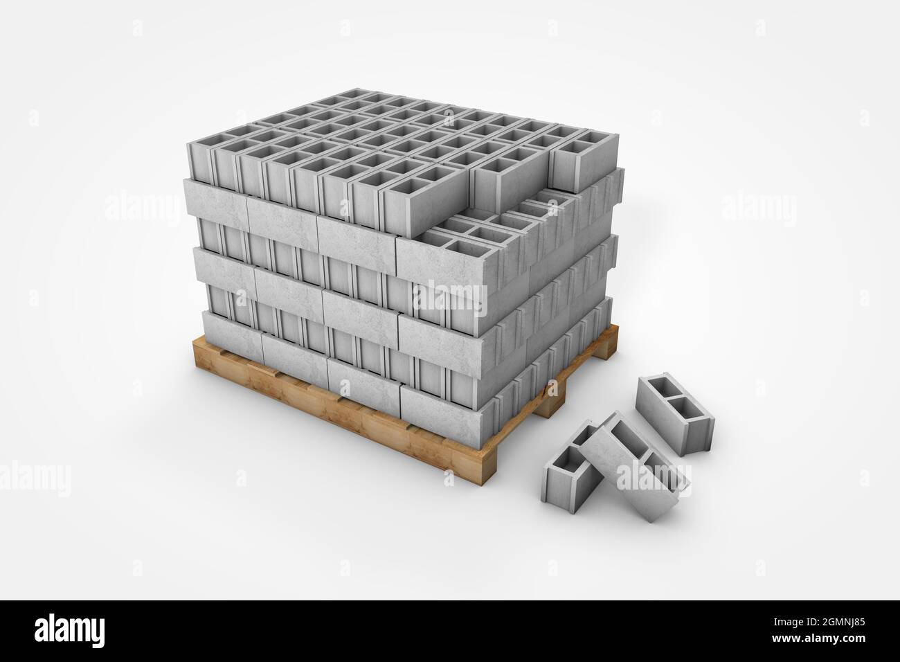 Pile of blocks with cement, insulated building materials on white ...