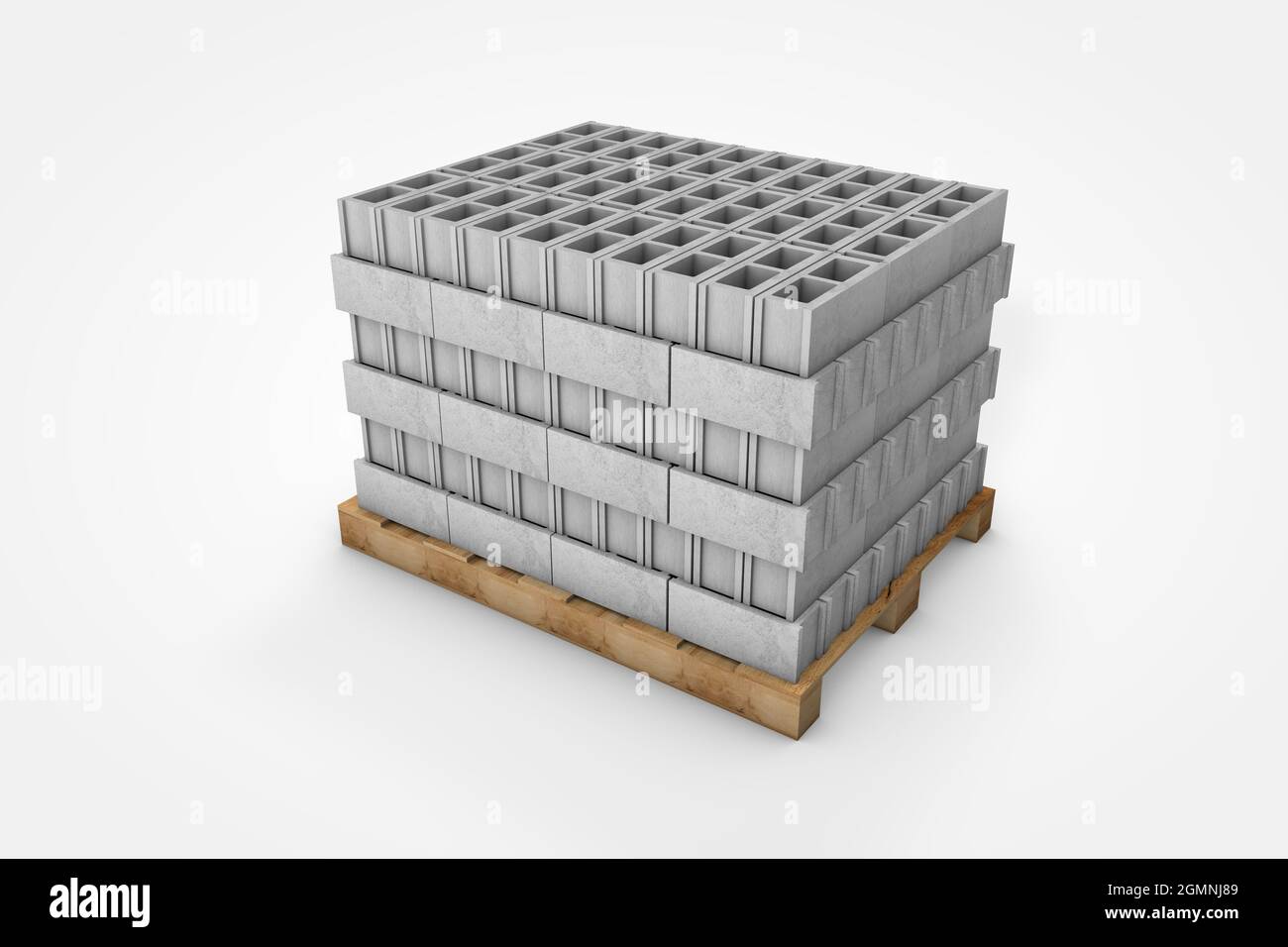 Pile of blocks with cement, insulated building materials on white ...
