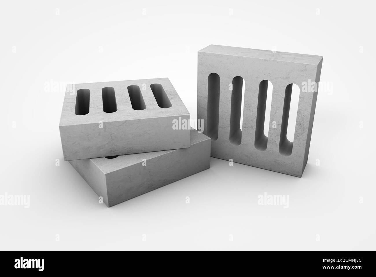 Prefabricated concrete materials, cement panels and tubes on a white ...