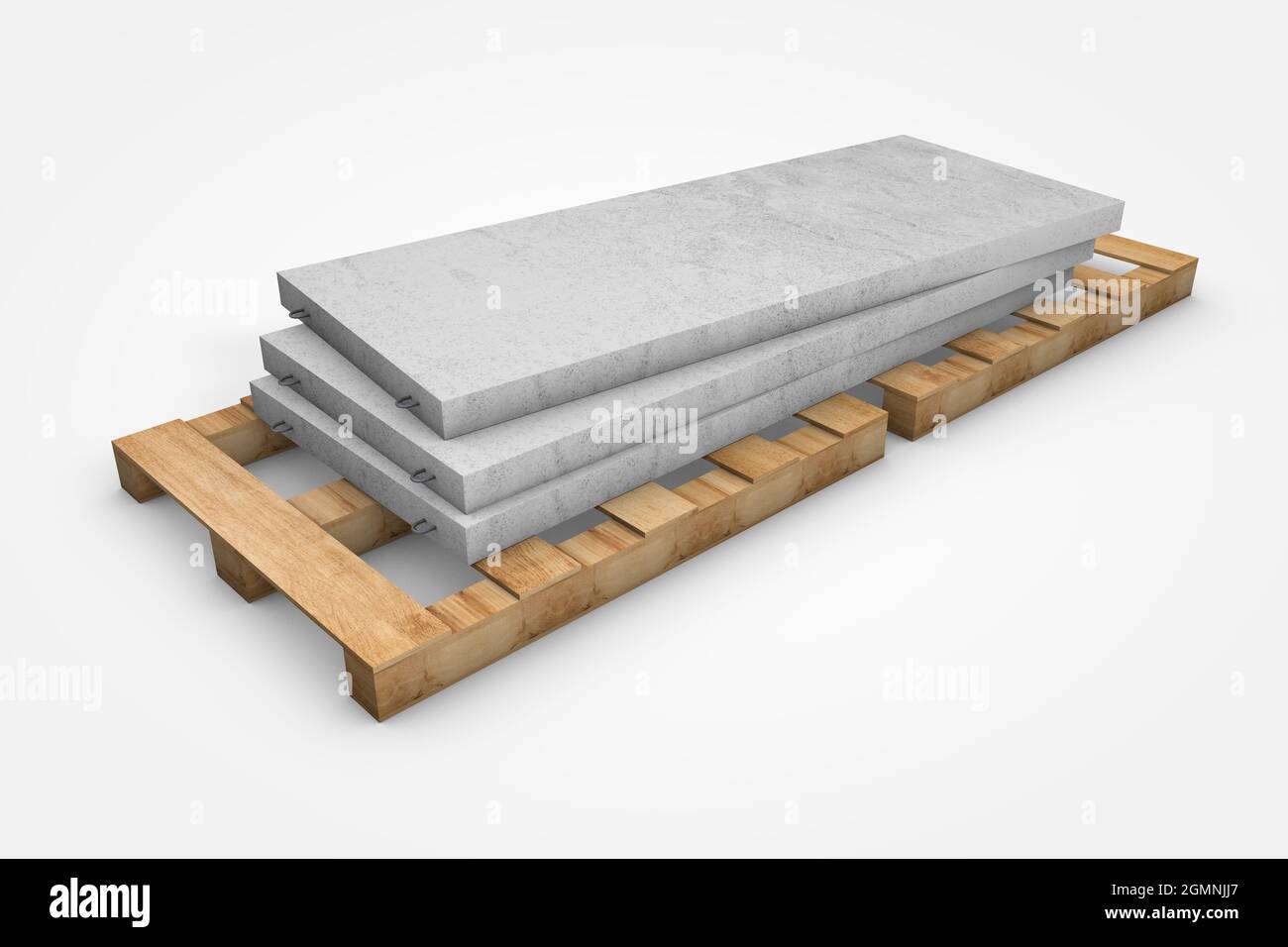 Prefabricated concrete materials, cement panels and tubes on a white ...