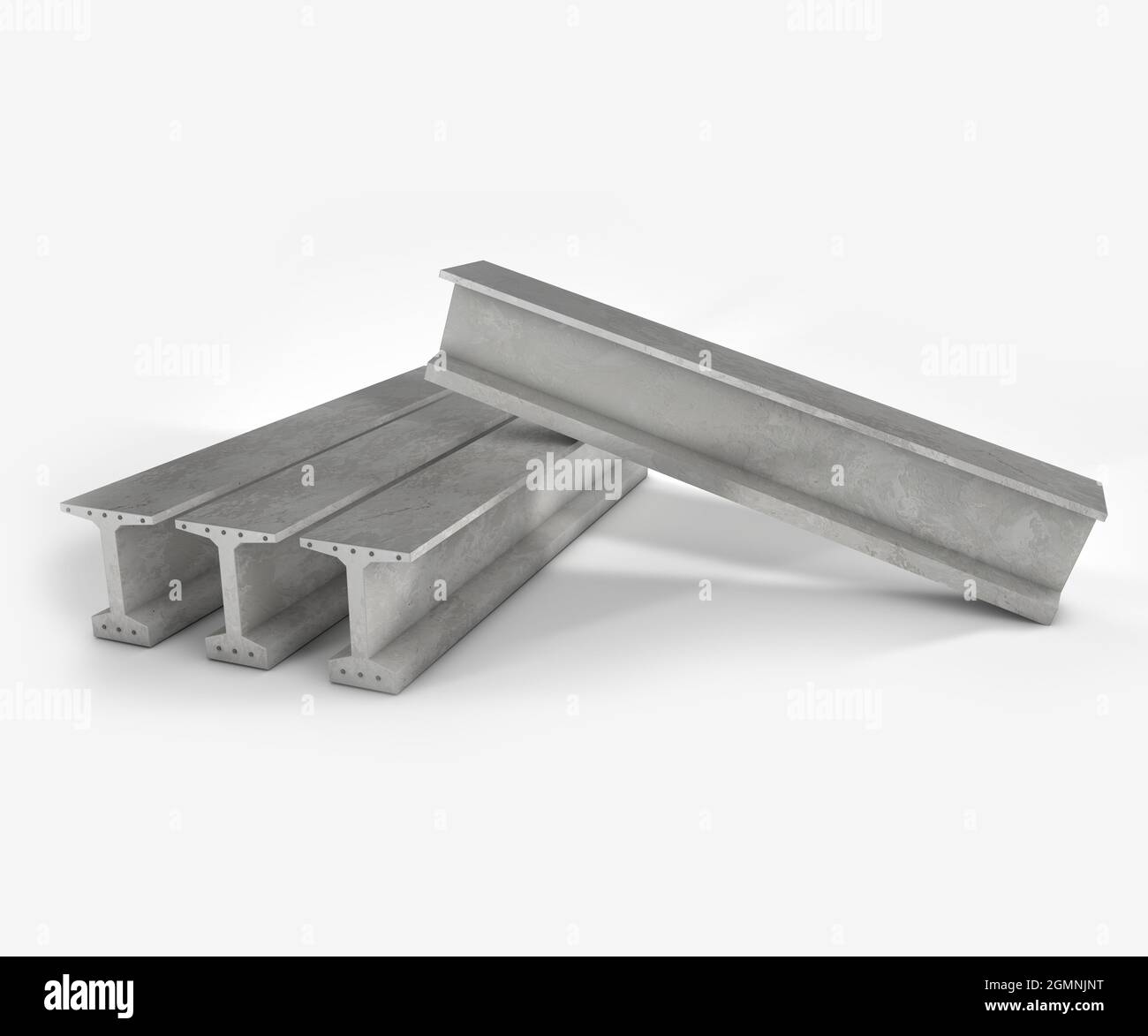 Prefabricated concrete materials, cement panels and tubes on a white ...