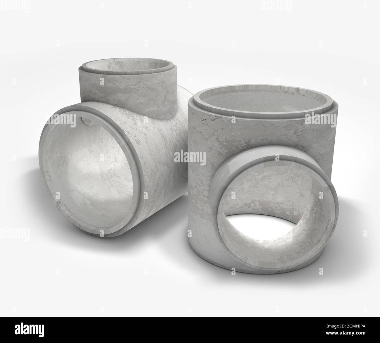 Prefabricated concrete materials, cement panels and tubes on a white ...