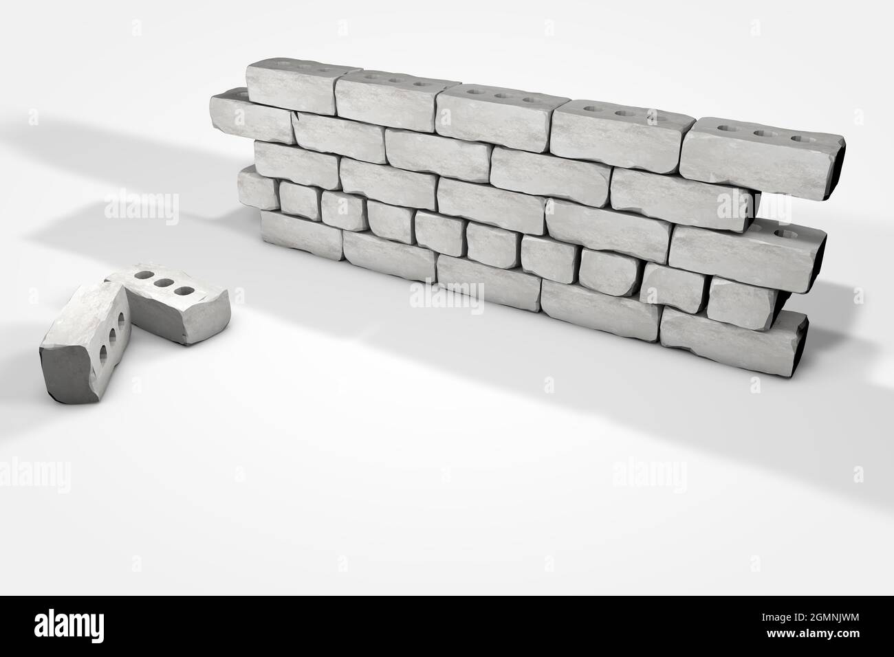 Prefabricated concrete materials, cement panels and tubes on a white ...