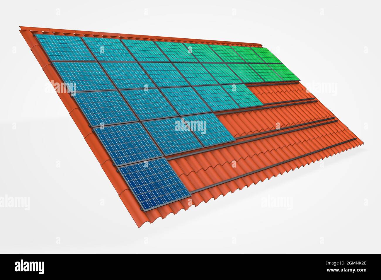photovoltaic solar panel on ceramic roof, 3D illustration Stock Photo ...