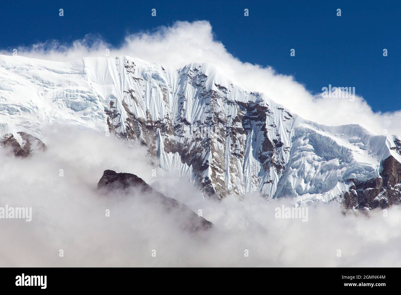 view from Nepal Himalayas mountains, white snowy rock face near mount ...