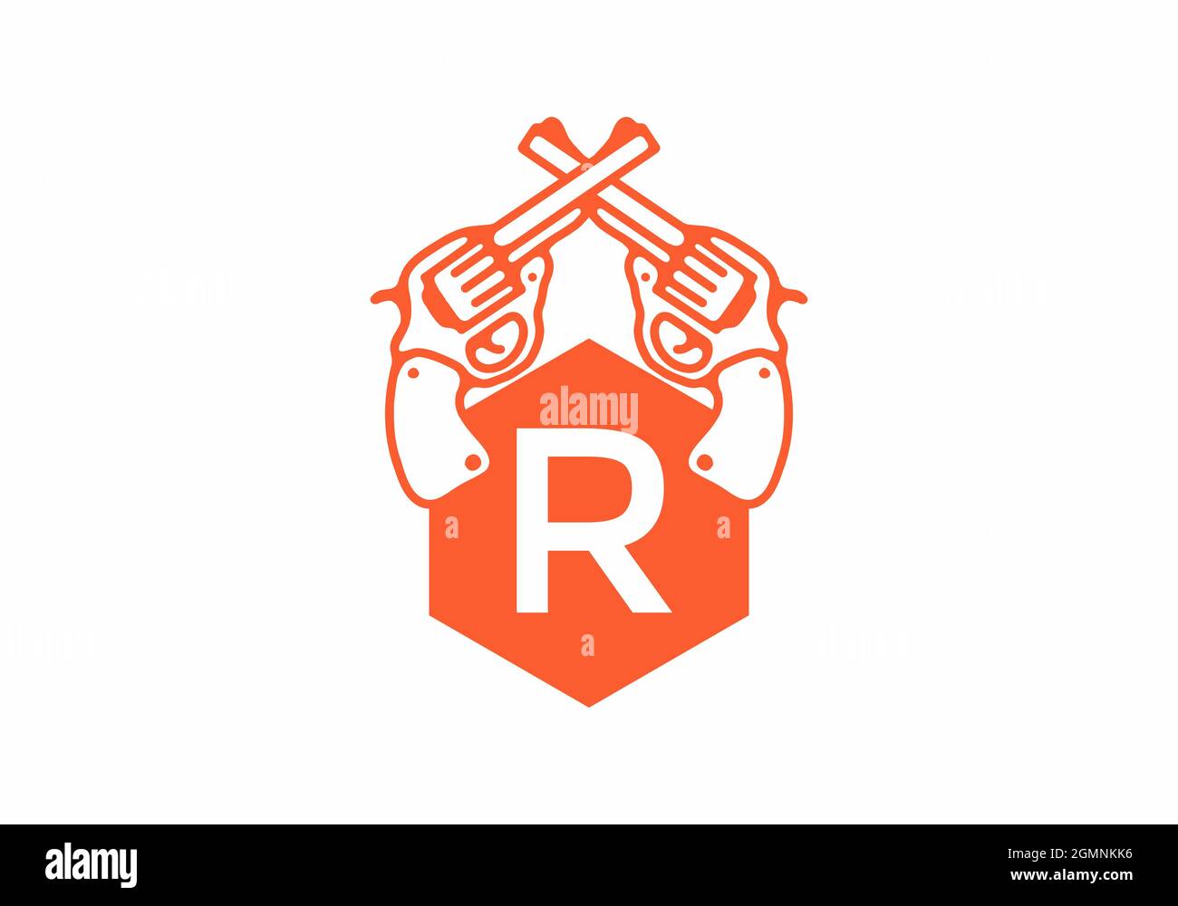 Two guns line art illustration with R initial letter design Stock ...