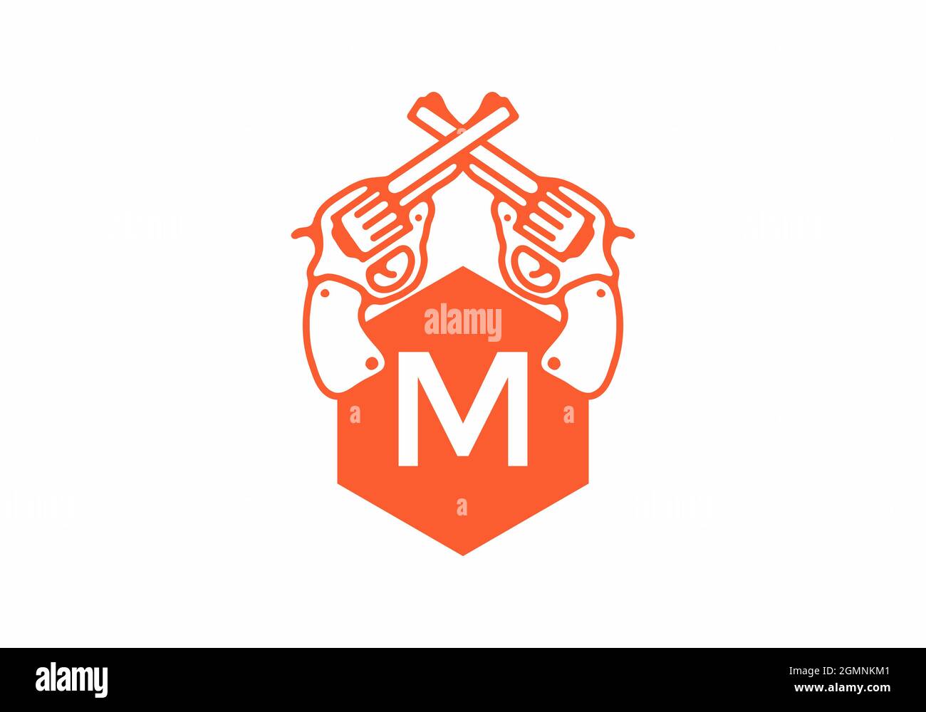 Two guns line art illustration with M initial letter design Stock ...