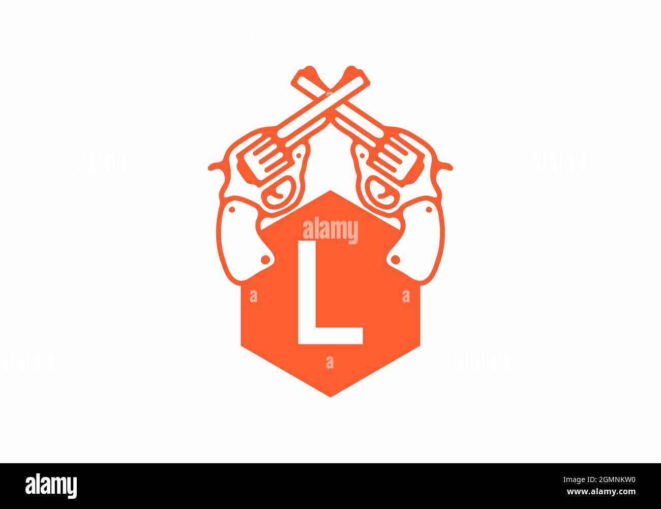 Two guns line art illustration with L initial letter design Stock ...