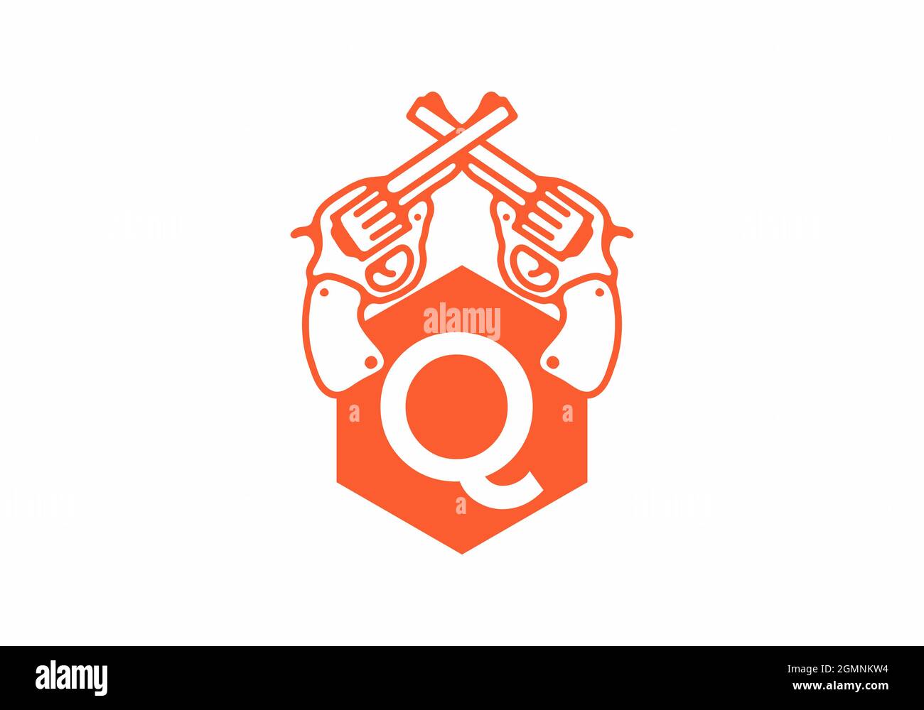 Two guns line art illustration with Q initial letter design Stock ...