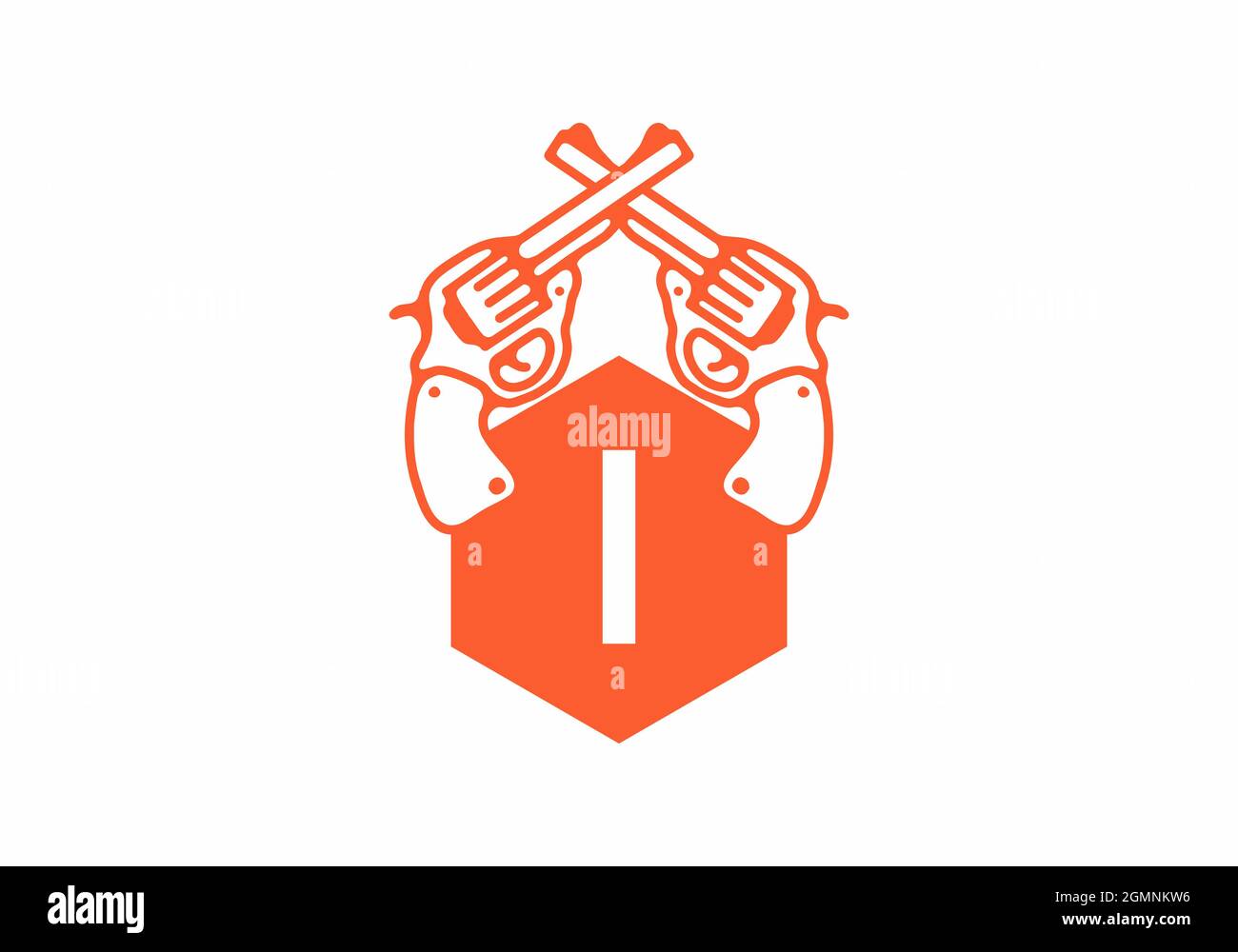 Two guns line art illustration with I initial letter design Stock ...