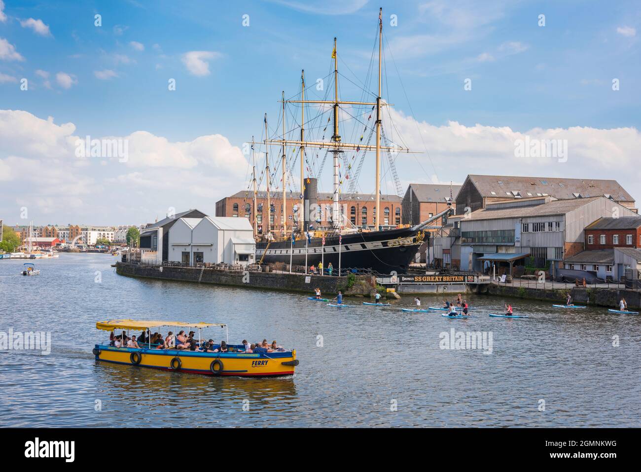 Bristol UK harbour, view in summer of tourists enjoying a leisure boat ...