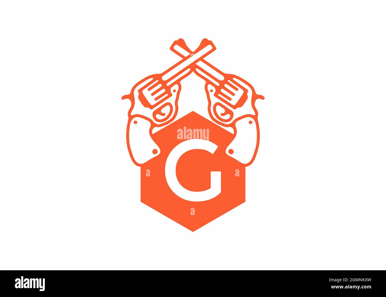 Two guns line art illustration with G initial letter design Stock ...