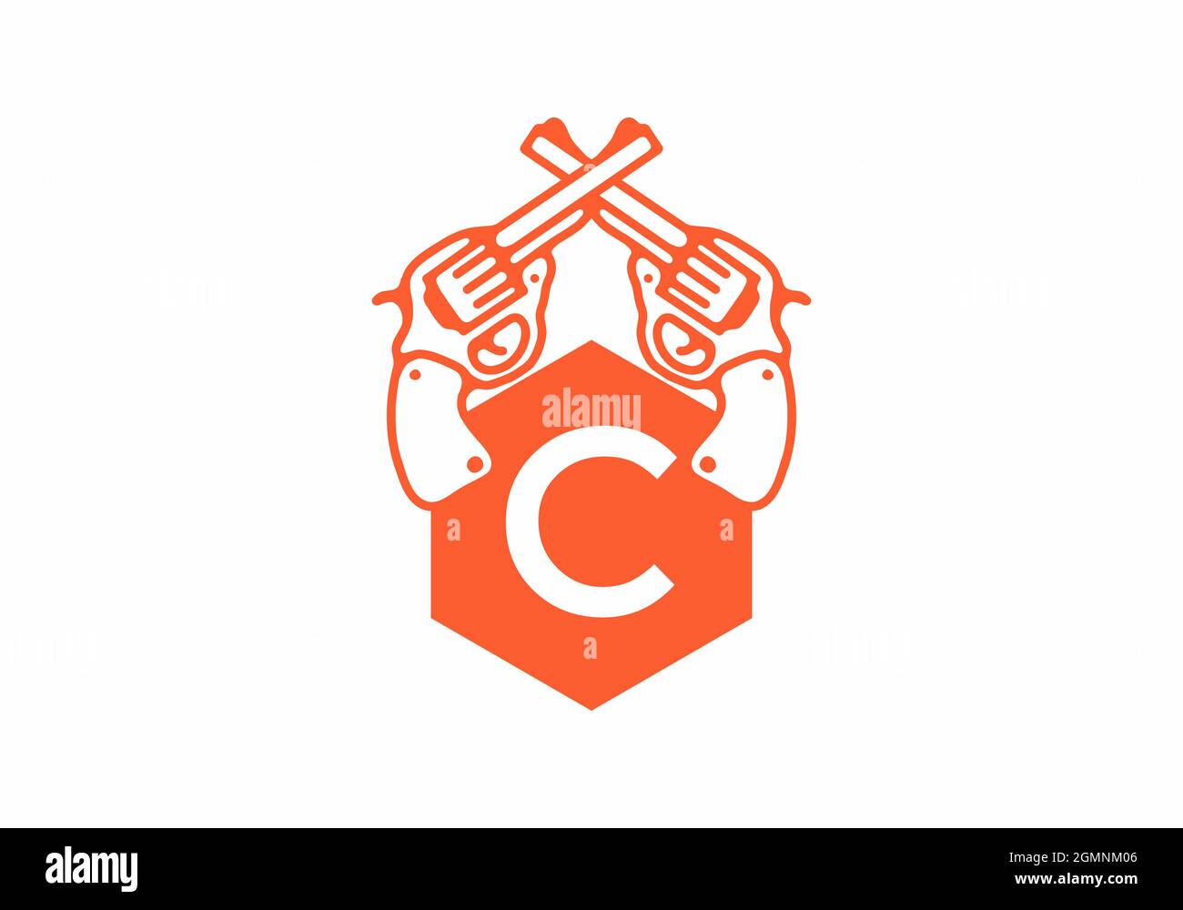Two guns line art illustration with C initial letter design Stock ...