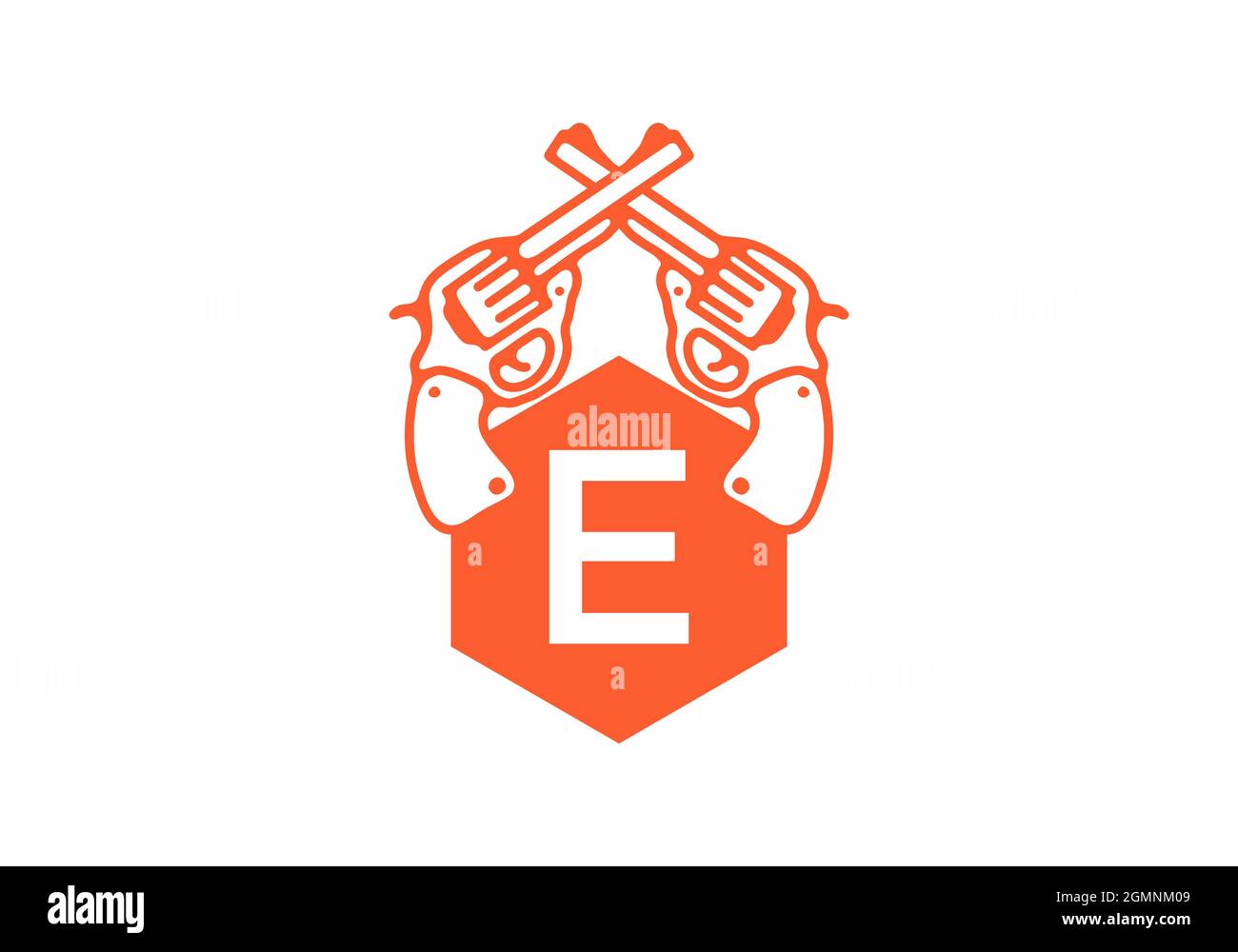 Two guns line art illustration with E initial letter design Stock ...