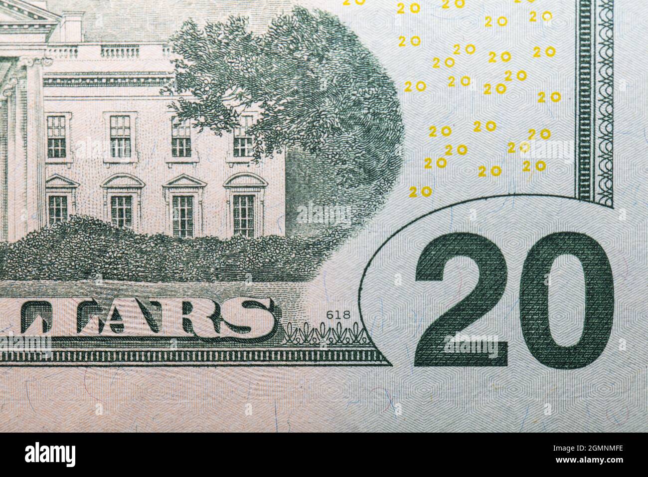 Closeup of back side of 20 dollar banknote Stock Photo - Alamy