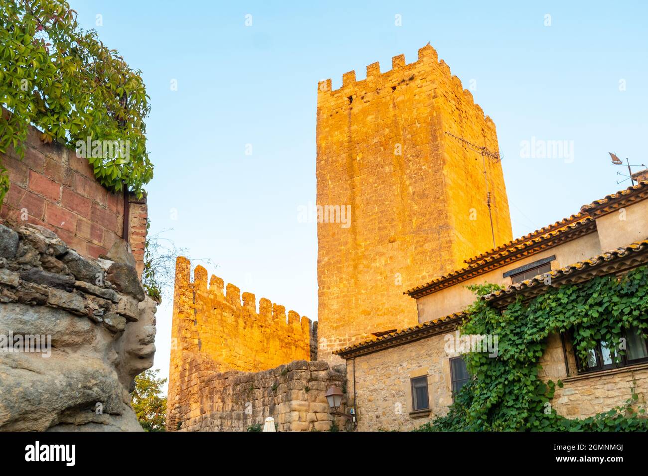 Low-angle shot of the castle of Peratallada medieval town in the ...