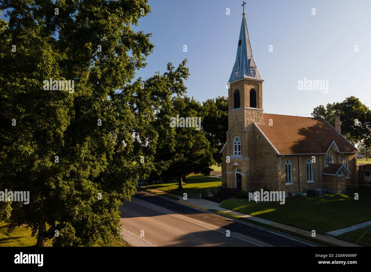 St. Augustine of Canterbury Catholic Church in Hecker, Ill., at dawn ...