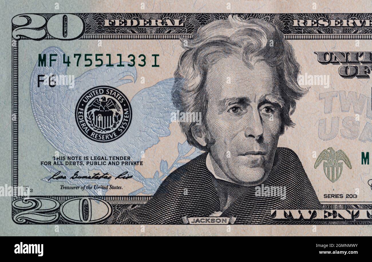 Closeup of front side of 20 dollar banknote Stock Photo - Alamy
