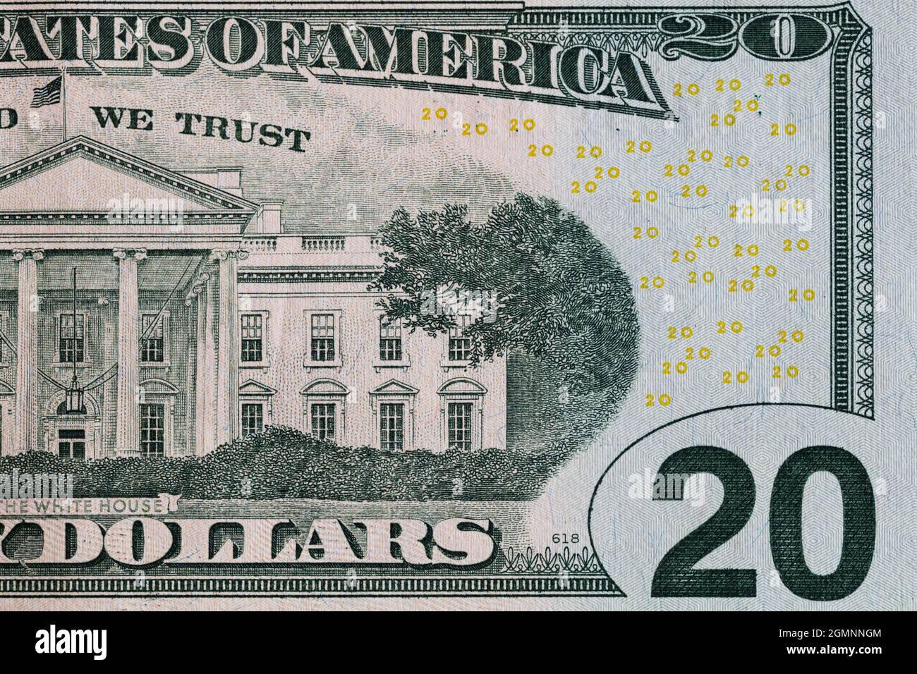 Closeup of back side of 20 dollar banknote Stock Photo - Alamy