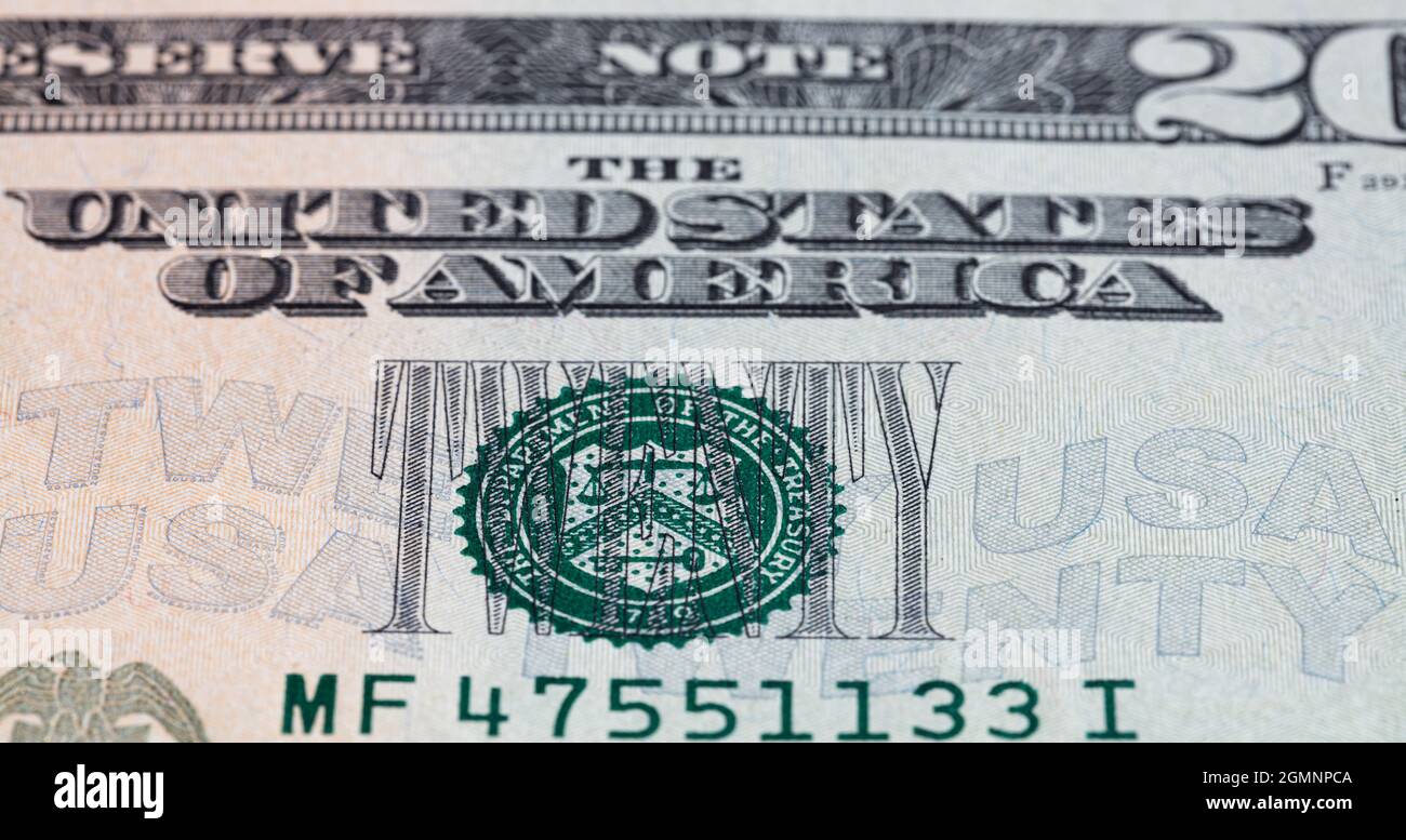 Closeup of front side of 20 dollar banknote Stock Photo - Alamy