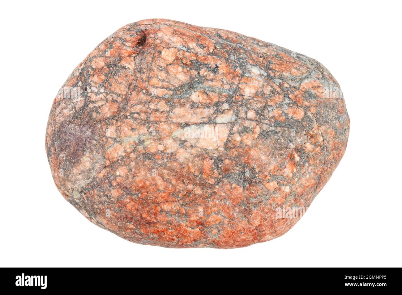 Top view of single black and red pebble isolated on white background ...